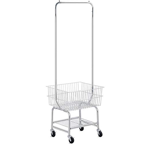 go2buy Standard Commerical Laundry Bulter Rolling Laundry Cart with Hanging Bar, Silver