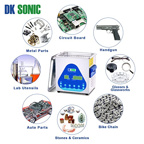 DK SONIC Ultrasonic Cleaner with Digital Timer and Basket for Denture, Coins, Small Metal Parts, Record, Circuit Board, Daily Necessaries, Lab Tools,etc (2L, 110V)