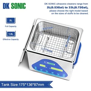 DK SONIC Ultrasonic Cleaner with Digital Timer and Basket for Denture, Coins, Small Metal Parts, Record, Circuit Board, Daily Necessaries, Lab Tools,etc (2L, 110V)