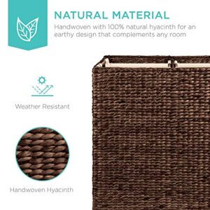 Best Choice Products Rustic Extra Large Natural Woven Water Hyacinth Double Laundry Hamper Storage Basket w/ 2 Removable Machine Washable Cotton Liner Bags, Divided Interior, Lid, Handles - Espresso