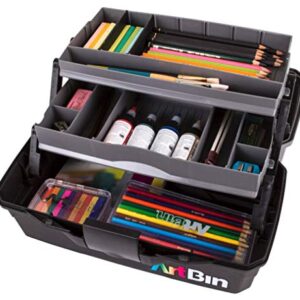 ArtBin 6892AG 2-Tray Art Supply Box, Portable Art & Craft Organizer with Lift-Up Trays, [1] Plastic Storage Case, Gray/Black