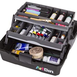 ArtBin 6892AG 2-Tray Art Supply Box, Portable Art & Craft Organizer with Lift-Up Trays, [1] Plastic Storage Case, Gray/Black