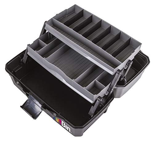 ArtBin 6892AG 2-Tray Art Supply Box, Portable Art & Craft Organizer with Lift-Up Trays, [1] Plastic Storage Case, Gray/Black