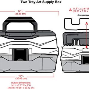 ArtBin 6892AG 2-Tray Art Supply Box, Portable Art & Craft Organizer with Lift-Up Trays, [1] Plastic Storage Case, Gray/Black