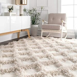 nuloom francene diamond trellis shag area rug, 5' x 8', ivory