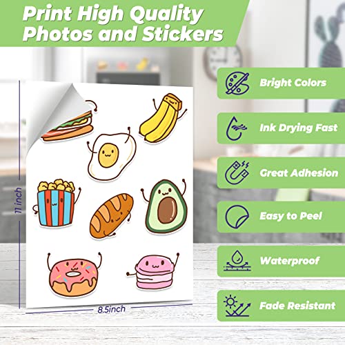 Sticker Photo Paper 8.5 x 11 Inch Glossy Photo Quality Paper 50 Sheets Self-Adhesive Paper for Inkjet Printers Sticky Paper Printable White, 135 gsm, 50 Count Pack