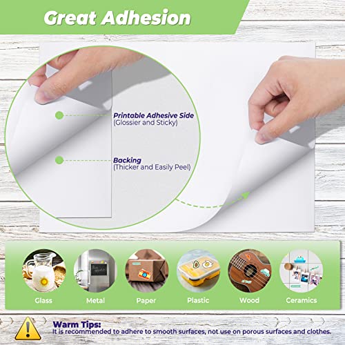 Sticker Photo Paper 8.5 x 11 Inch Glossy Photo Quality Paper 50 Sheets Self-Adhesive Paper for Inkjet Printers Sticky Paper Printable White, 135 gsm, 50 Count Pack