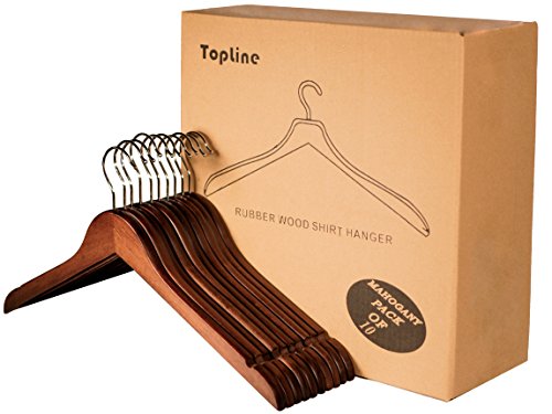 Topline Classic Wood Shirt Hangers - 10-Pack (Mahogany)