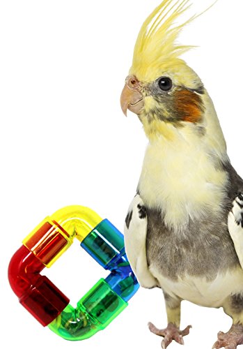 Bonka Bird Toys 00906 Rattler Ring Foot Talon Toy Parrot Rattle Conure Parakeet African Grey Training Balance Agility Aviary Supplies Plastic Colorful Fun Playground