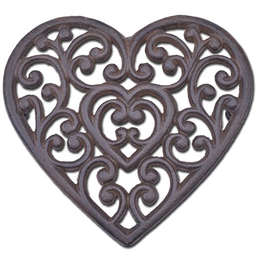 Decorative Cast Iron Kitchen Trivet Ornate Heart 8" Wide