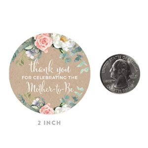 Andaz Press Peach Kraft Brown Rustic Floral Garden Party Baby Shower Collection, Round Circle Label Stickers, Thank You for Celebrating The Mother to Be, 40-Pack