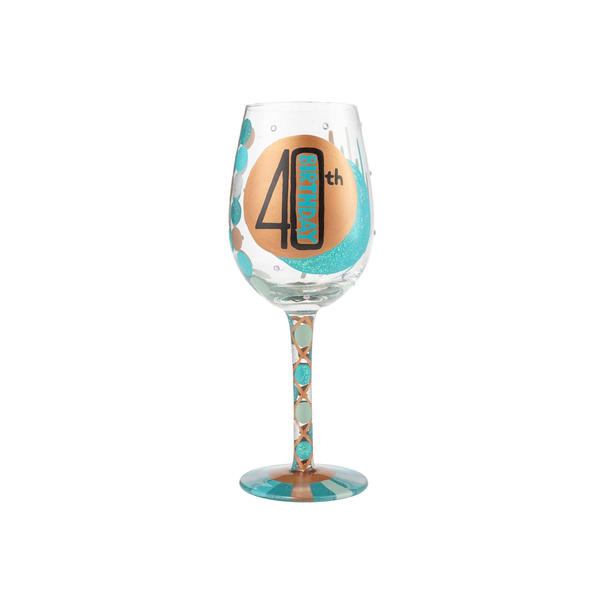 Enesco Designs by Lolita Hand-Painted Artisan, 15 oz. 40th Birthday Wine Glass, 1 Count (Pack of 1), Multicolor