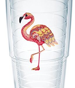 Tervis Multi-Color Flamingo Tumbler with Emblem and Maroon Lid 24oz, Clear