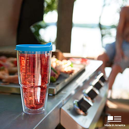 Tervis Multi-Color Flamingo Tumbler with Emblem and Maroon Lid 24oz, Clear