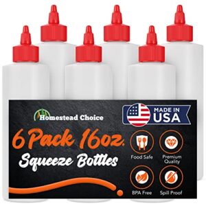 6-pack plastic squeeze condiment bottles 16-ounce with red twist-cap set of 6 16-oz (perfect for syrup, sauce, ketchup, bbq, condiments, dressing, arts and craft, workshop, storage, and more)