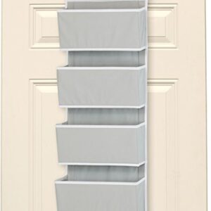 Simple Houseware 4 Pocket Over The Door Wall Mount Hanging Organizer, Grey