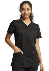 v-neck scrubs for women workwear revolution, soft stretch, easy care ww620, l, black