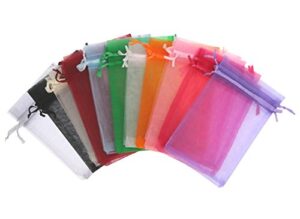 sumdirect 110pcs 2.7x3.5 inches mixed color sheer drawstring organza jewelry pouches wedding party christmas favor gift bags (mixed color)