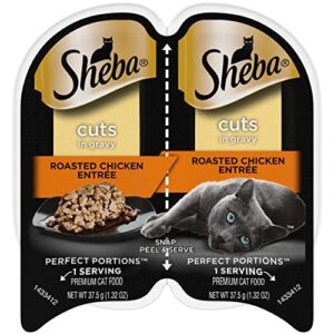 sheba perfect portions cuts in gravy wet cat food trays (24 count, 48 servings), roasted chicken entrée, easy peel twin-pack trays