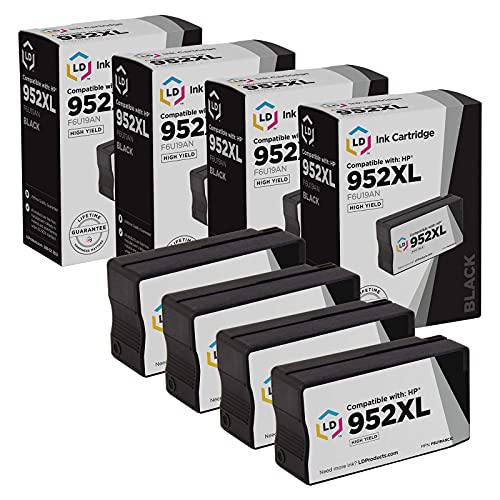 LD Products Compatible Replacements for HP 952XL Ink Cartridges 952 XL HY (4 Pack - Black) Compatible with OfficeJet 7740, 8702, 8715 and OfficeJet Pro 7740, 8210, 8216, 8218, 8710, 8714, 8716