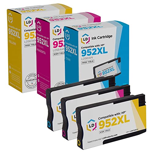 LD Products Compatible Replacements for HP 952XL Ink Cartridges 952 XL High Yield (3 Set- Cyan, Magenta, Yellow) Compatible with OfficeJet: 7740, 8702, 8715 and OfficeJet Pro: 7740, 8210, 8216, 8218