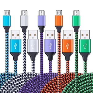 ailkin micro usb cable, 5-pack 6ft high speed nylon braided android charging cables for samsung galaxy j8/j7/s7/s6/edge/note5, sony, motorola, htc, lg android tablets and more usb to micro usb cords