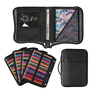 200 + 16 Slots Pencil Case & Extra Pencil Sleeve Holder - Bundle for Prismacolor Watercolor Pencils, Crayola Colored Pencils, Marco Pens and Cosmetic Brush by YOUSHARES (216 slots Black)