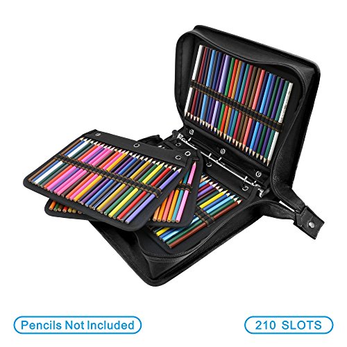 200 + 16 Slots Pencil Case & Extra Pencil Sleeve Holder - Bundle for Prismacolor Watercolor Pencils, Crayola Colored Pencils, Marco Pens and Cosmetic Brush by YOUSHARES (216 slots Black)