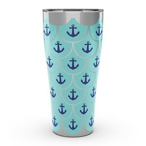 tervis anchors & scallops pattern triple walled insulated tumbler travel cup keeps drinks cold & hot, 30oz legacy, stainless steel