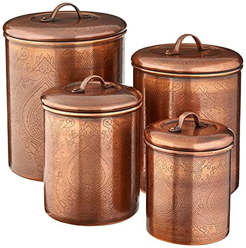 Old Dutch "Tangier Etched Canisters, Antique Copper