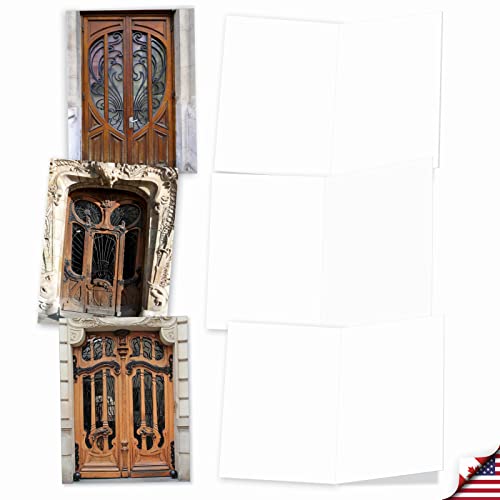 The Best Card Company - 10 Blank Note Cards Boxed (4 x 5.12 Inch) - Architecture, Assorted All Occasion Cards - Art Nouveau Doors M4624OCB-B1x10