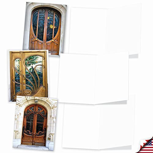 The Best Card Company - 10 Blank Note Cards Boxed (4 x 5.12 Inch) - Architecture, Assorted All Occasion Cards - Art Nouveau Doors M4624OCB-B1x10