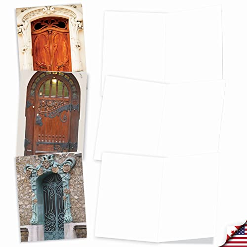 The Best Card Company - 10 Blank Note Cards Boxed (4 x 5.12 Inch) - Architecture, Assorted All Occasion Cards - Art Nouveau Doors M4624OCB-B1x10