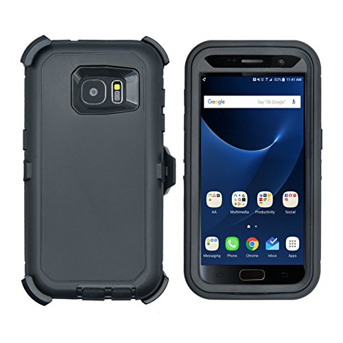 Samsung Galaxy S7 Cover | 2-in-1 Screen Protector & Holster Case | Full Body Military Grade Edge-to-Edge Protection with carrying belt clip| Drop Proof Shockproof Dustproof | Black / Black