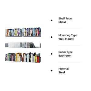 Wallniture Bali White U Shape Floating Shelves for Wall, CD DVD Storage Shelves and Metal Bookshelf Set of 6