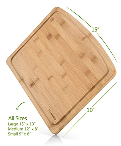 Organic Bamboo Cutting Boards for Kitchen Set of 3 - Eco-Friendly 100% Natural Bamboo Wooden Chopping Board with Juice Groove for Food Prep, Meat, Vegetables, Fruits, Crackers & Cheese - by Clasier