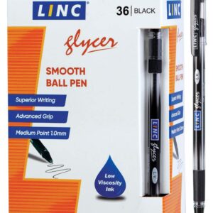 Linc Glycer Smooth Ball Point Pen, Soft Grip, 1.00mm Tip, 36-Count, Black