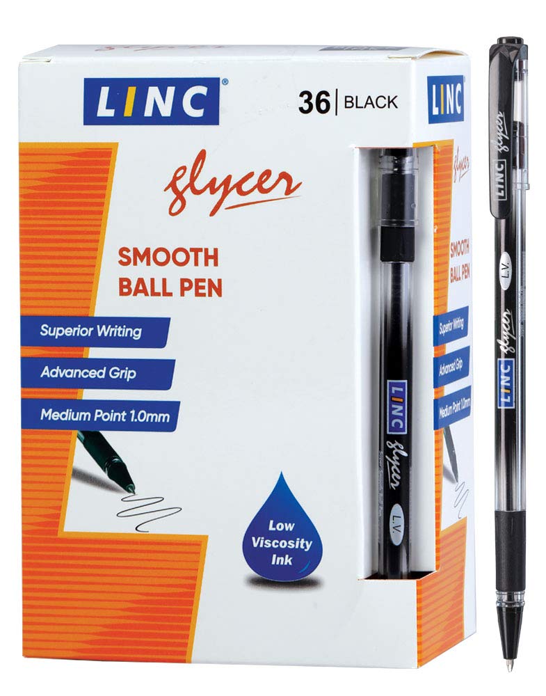 Linc Glycer Smooth Ball Point Pen, Soft Grip, 1.00mm Tip, 36-Count, Black