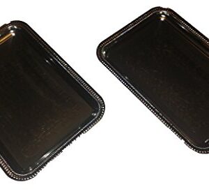 2 Decoratively Etched 11" x 7.6" Rectangular Nickel Plated Stainless Steel Serving Platters