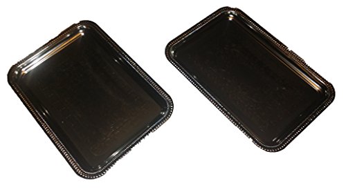 2 Decoratively Etched 11" x 7.6" Rectangular Nickel Plated Stainless Steel Serving Platters