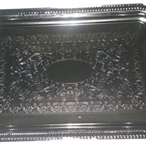 2 Decoratively Etched 11" x 7.6" Rectangular Nickel Plated Stainless Steel Serving Platters