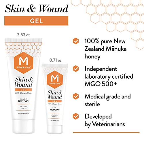 Manuka Vet Skin & Wound Gel, 15+ UMF Manuka Honey, Rapid Healing & Skin Repair Treatment for Dogs, Cats and Horses, 0.71oz (20g) Tube