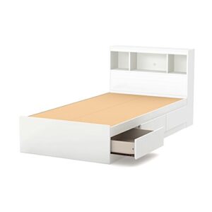 south shore reevo twin mates bed with bookcase headboard (39"), pure white