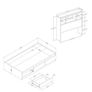 South Shore Reevo Twin Mates Bed With Bookcase Headboard (39"), Pure White