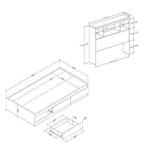 South Shore Reevo Twin Mates Bed With Bookcase Headboard (39"), Pure White