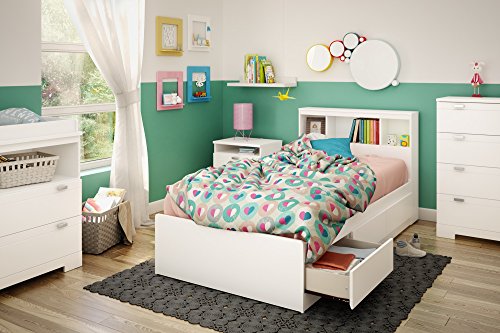 South Shore Reevo Twin Mates Bed With Bookcase Headboard (39"), Pure White