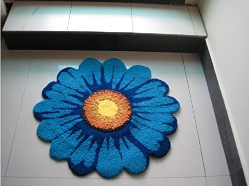 Judy Dre am Blue FFlowers Shape Area Rugs Hand Woven Round Sunflowers Runner Rug for Bedroom,Living Room,Kitchen,Bathroom,Bedside Floor Mat Non-Slip Floral Farmhouse Absorbent Doormat 25.6" X 25.6"