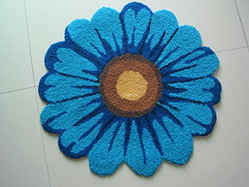 Judy Dre am Blue FFlowers Shape Area Rugs Hand Woven Round Sunflowers Runner Rug for Bedroom,Living Room,Kitchen,Bathroom,Bedside Floor Mat Non-Slip Floral Farmhouse Absorbent Doormat 25.6" X 25.6"