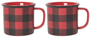 now designs red buffalo check heritage stoneware mug 12 oz, set of 2