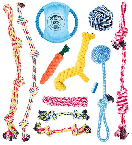 Pacific Pups Products for Dogs - Dog Toys for Aggressive Chewers, 11 Heavy Duty Dog Chew Toys for Aggressive Chewers, Cotton Puppy Chew Toys for Teething, Dogs Toys, Benefits Non-Profit Dog Rescue